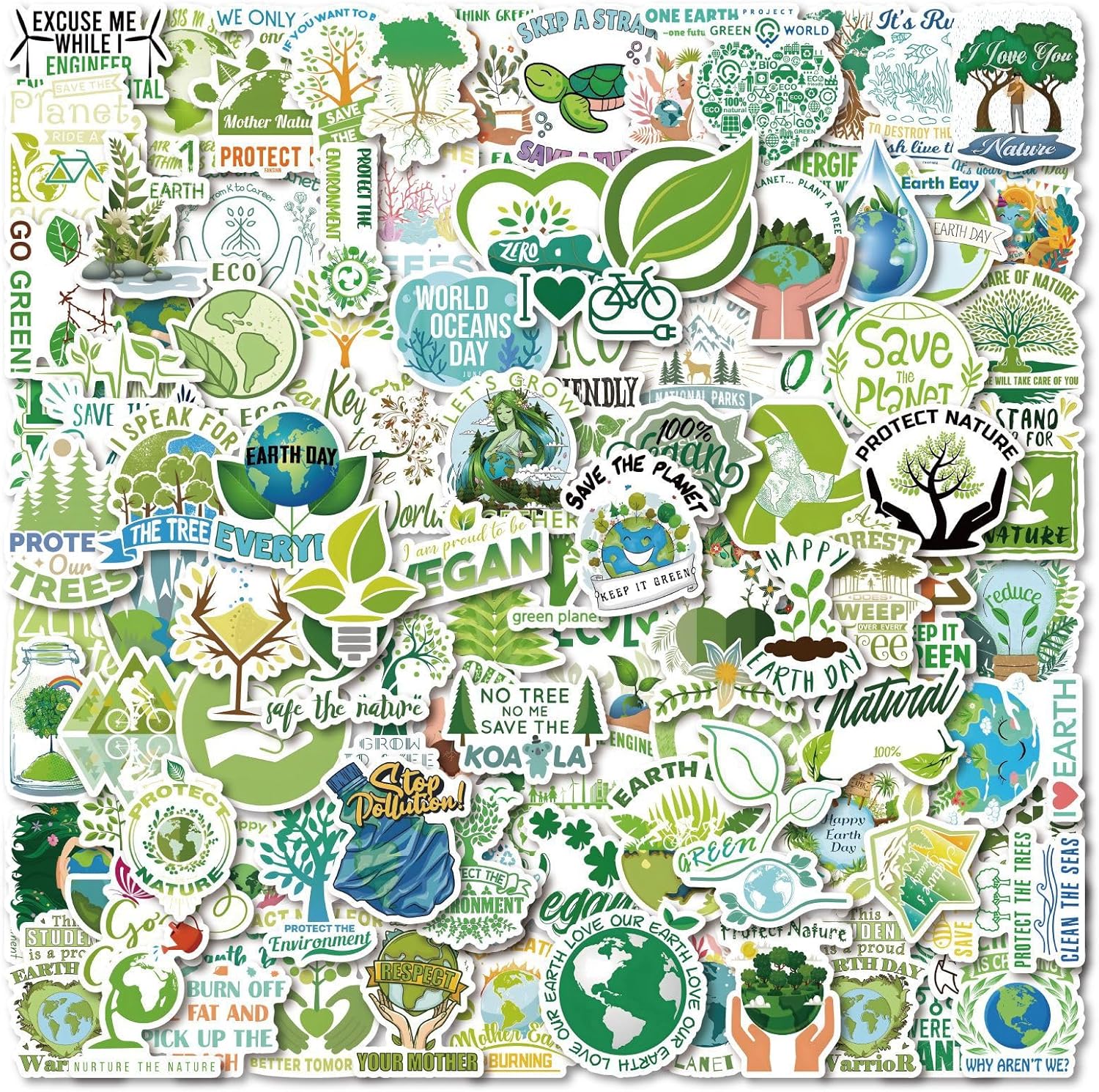 100 Packs Nature Green Stickers Water Bottles Laptop Phone Motorcycle ...